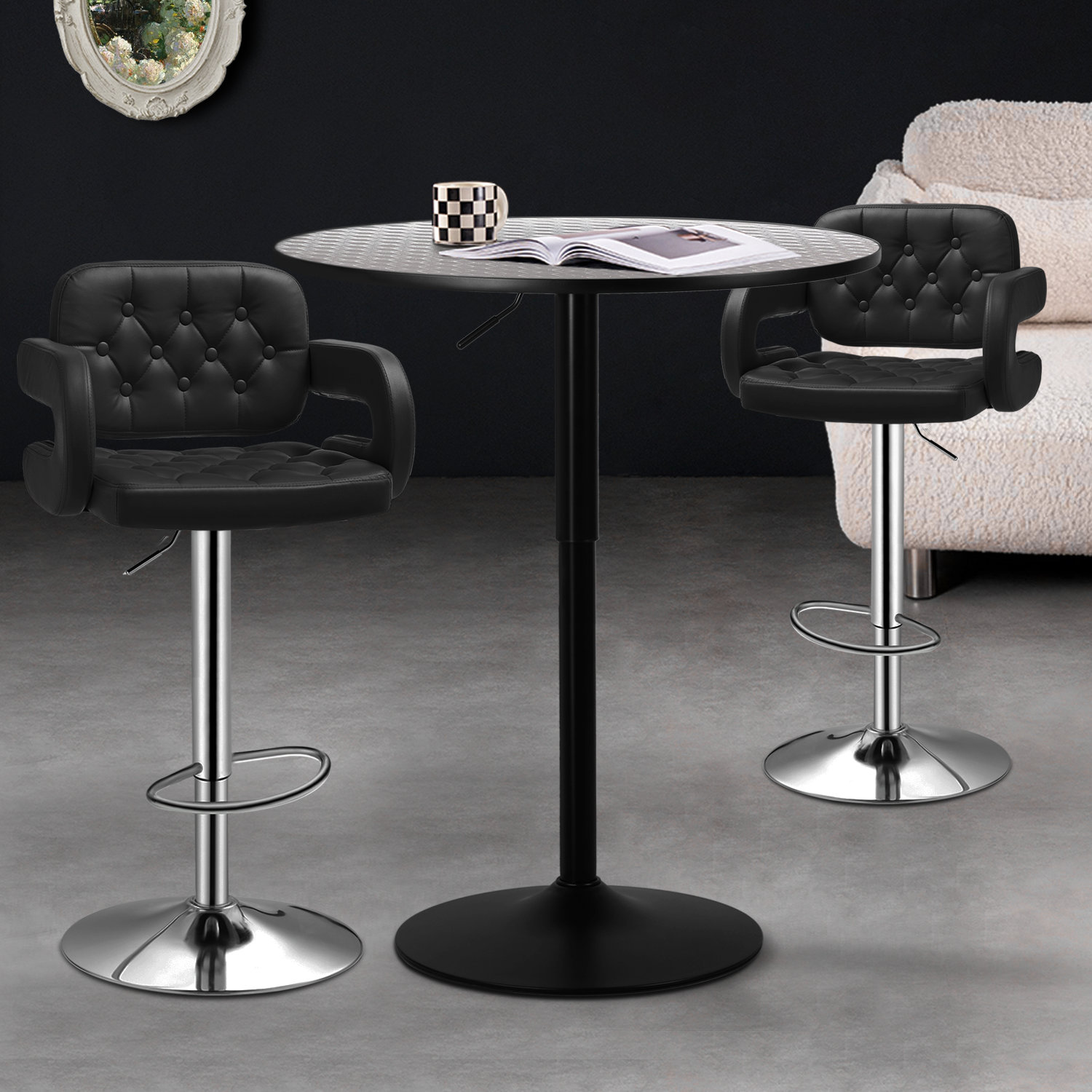Wrought Studio Ferdinando 3 Pieces Adjustabel Round Bar Table Stool with PU Leather Swivel Pub Chairs Set Reviews Wayfair